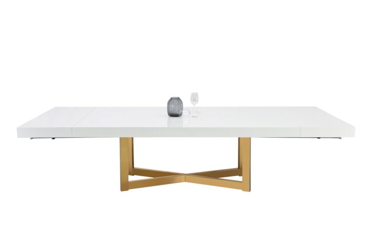 Maximo Modern White Lacquer Dining Table with Gold Base - Sharelle ...